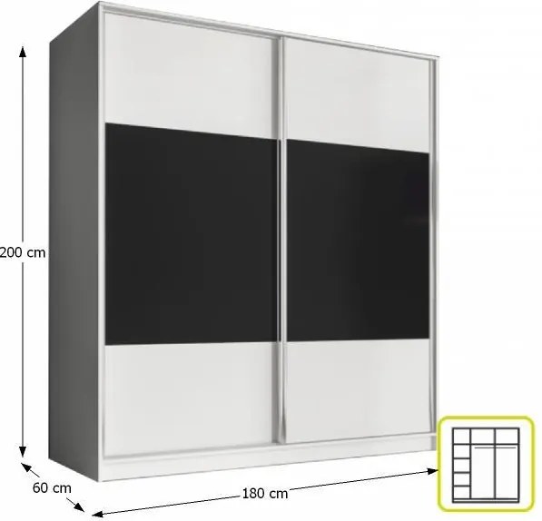 Tempo Kondela Skříň dvoudveřová kombinovaná, šířka 180 cm, bílá/černá, AVA 0000088233