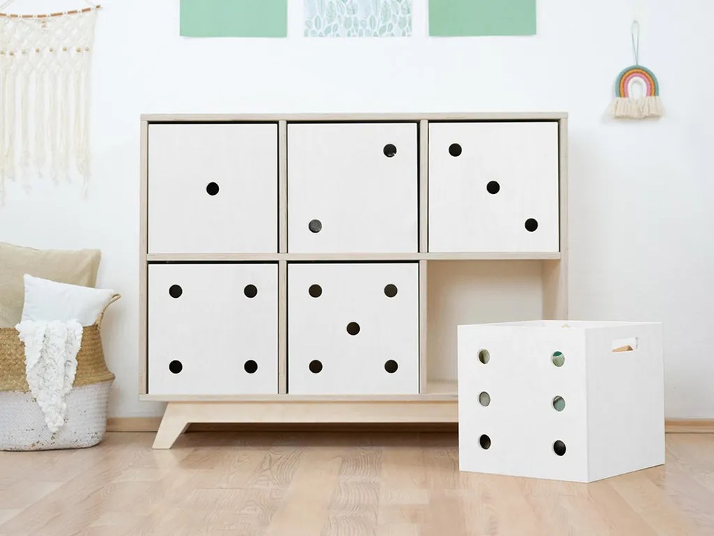 Benlemi Dřevěný úložný box DICE s čísly ve stylu hrací kostky Zvolte barvu: Bílá, Zvolte variantu: Šestka