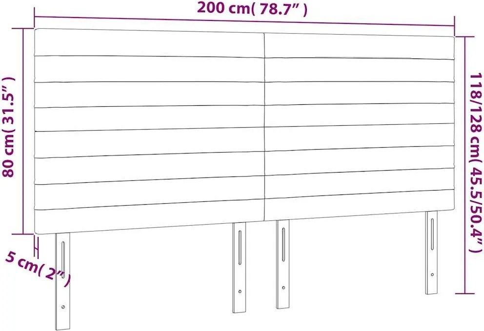 Čelo postele s LED tmavě modré 200x5x118/128 cm samet 3122634