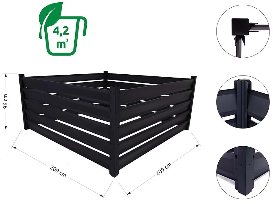 Kompostér Trestles KOMP2 2100x2100x1000 mm, 4200 l, černý
