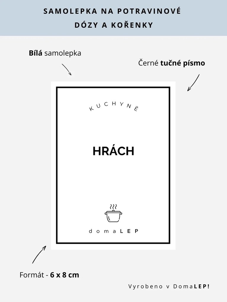 HRÁCH – bílá samolepka na dózu, tučné písmo, 6 × 8 cm | DomaLEP