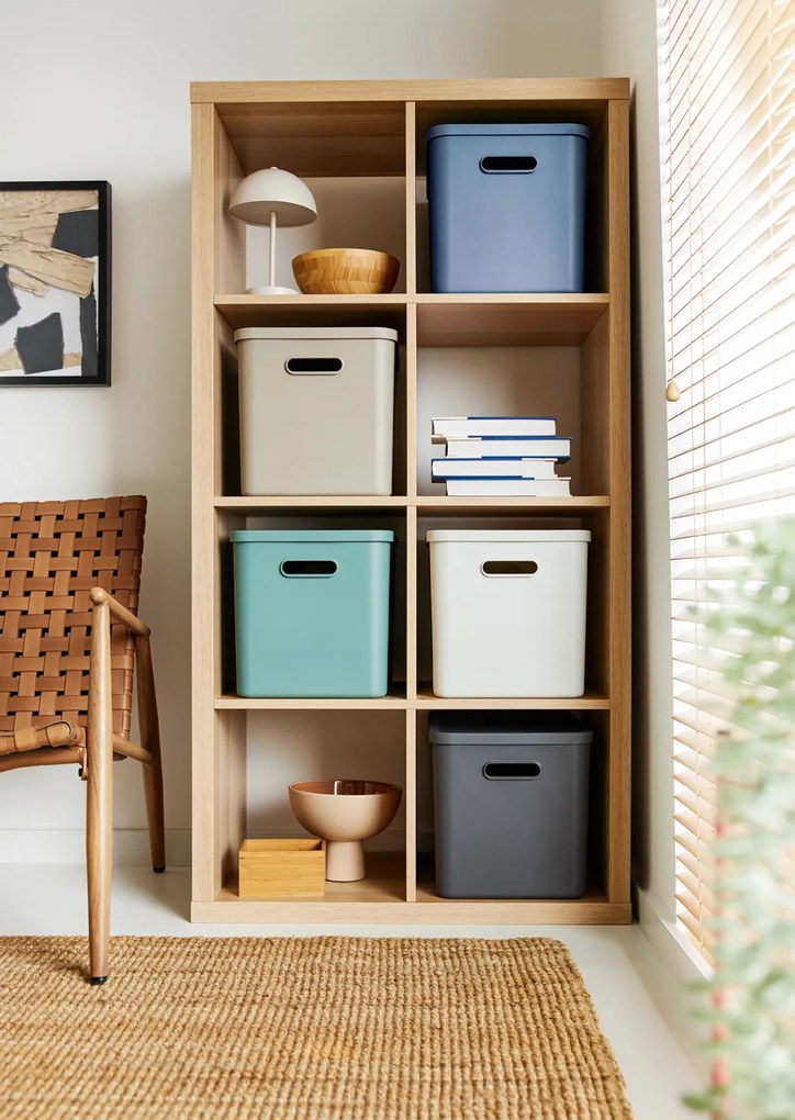 Rotho Úložný box, rovný s víkem, 27l, modrá ALBU LIGHT, 37x29x30