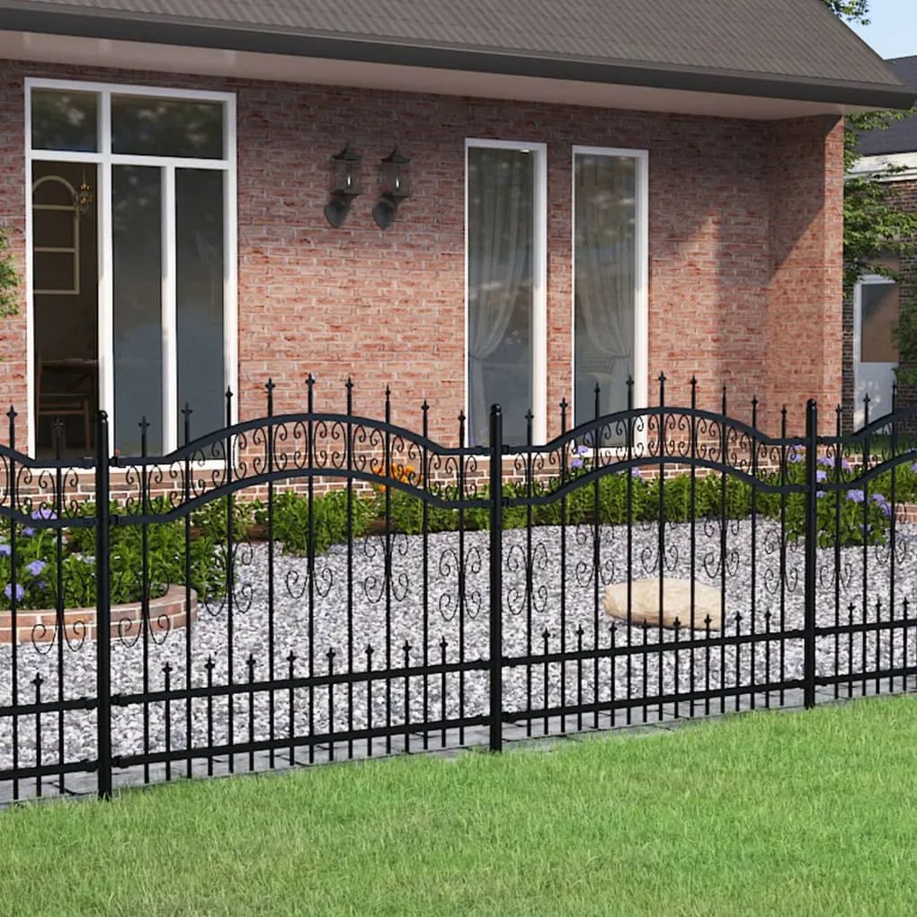 Zahradní Plot S Hroty Černý 140 Cm Práškově Lakovaná Ocel - 240 x 115 cm