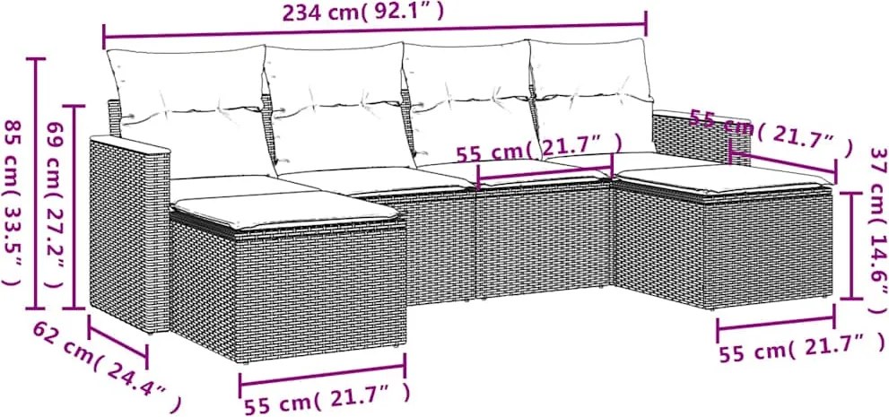 6dílná zahradní sedací souprava s poduškami černá polyratan 3226216