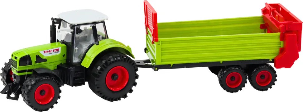 LEAN Toys Traktor s přívěsem – setrvačníkový pohon, otevíratelná kapota a dveře, zelený