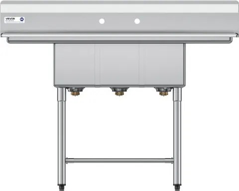 Dřez se 3 přihrádkami, Nerezová ocel 304 o průměru 18 VEVOR – 1372 × 508 × 1097 mm