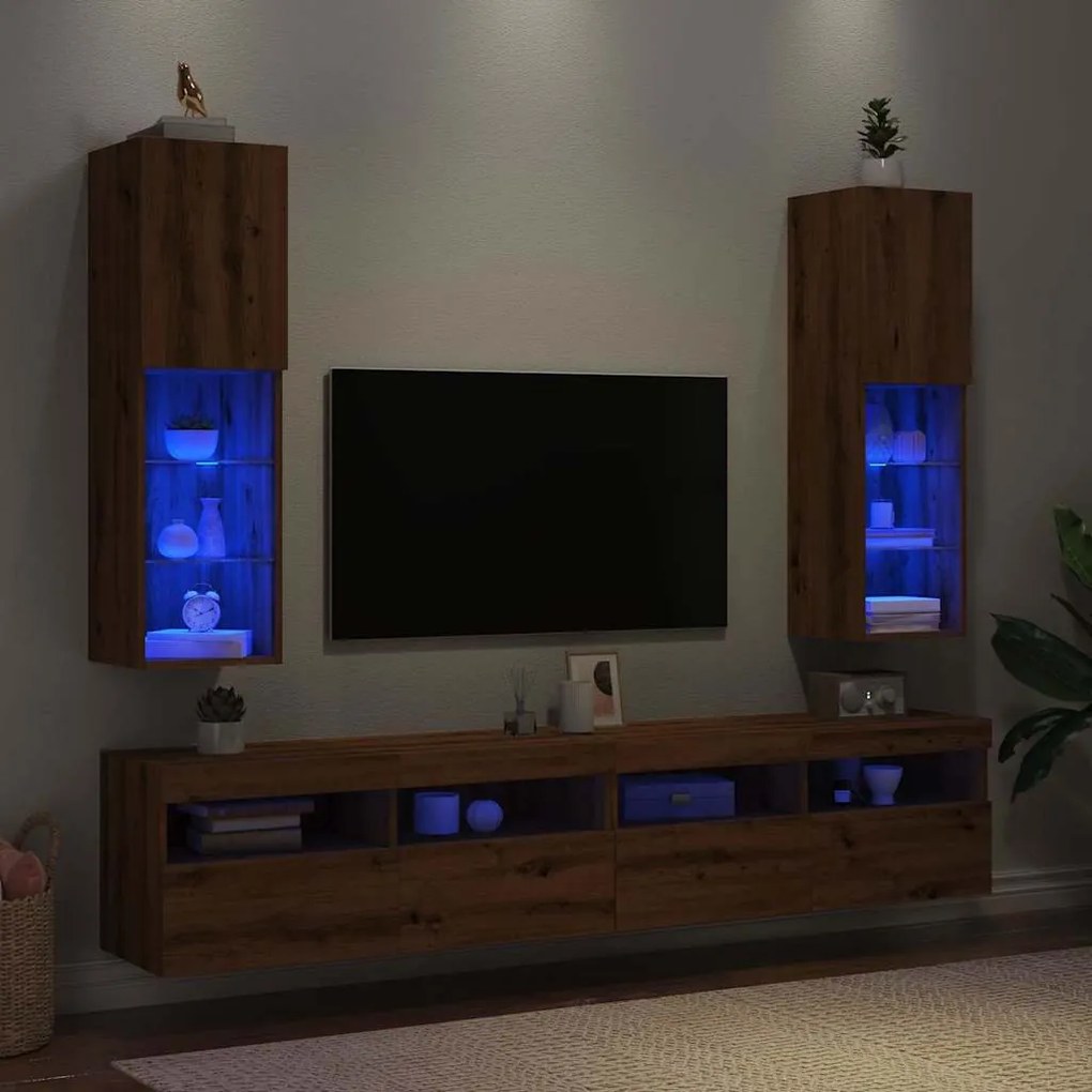 TV skříňky s LED osvětlením 2 ks dub artisan 30,5 x 30 x 102 cm