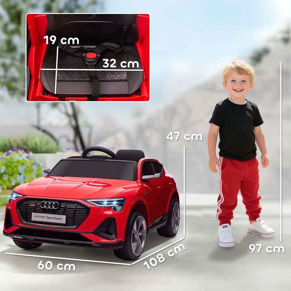 HOMCOM Elektrické autíčko pro děti s dálkovým ovládáním, bezpečnostním pásem, hudbou, pro 3-5 let, 3-5 km/h, červené
