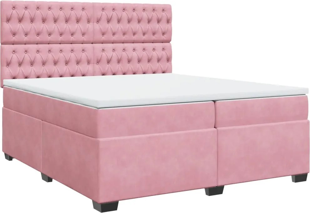 Box spring postel s matrací růžová 200x200 cm samet 3293313
