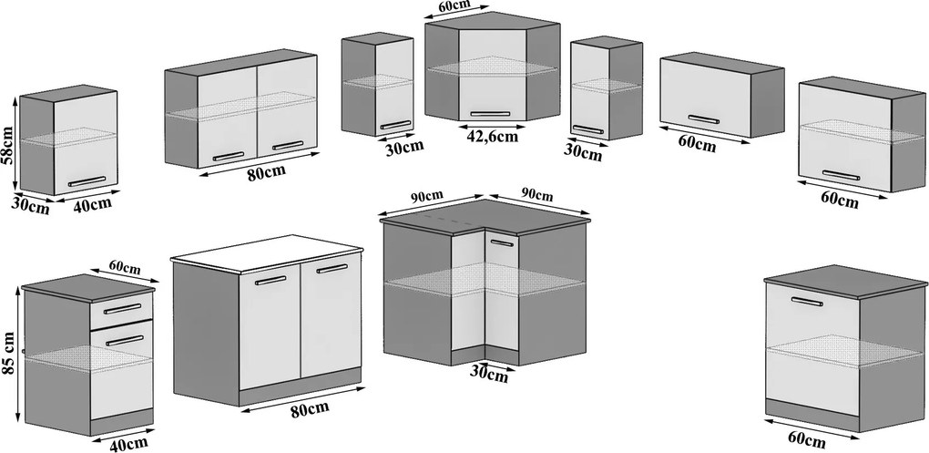 Kuchyňská linka Belini 420 cm bílý lesk / černý lesk s pracovní deskou Uniqaplus INF UNIQAPLUS/4/WT/WB/0/B1