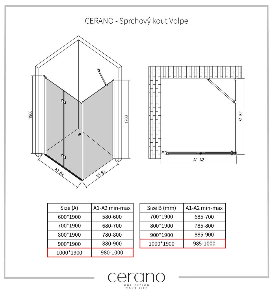 CERANO - Sprchový kout Volpe L/P - chrom, transparentní sklo - 100x100 cm - skládací