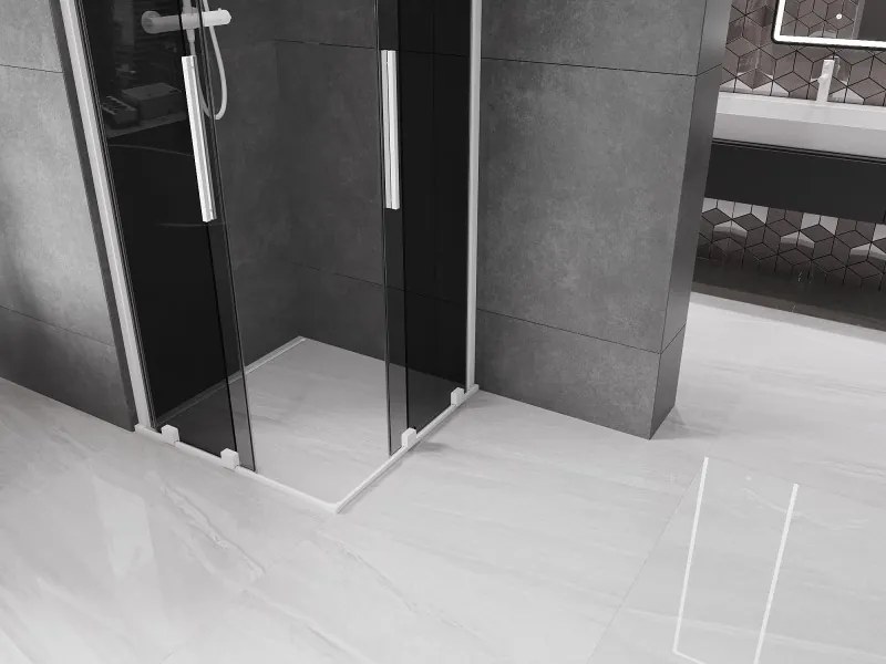 Mexen Velar Duo, sprchový kout s posuvnými dveřmi 90 x 90 cm, 8mm šedé sklo, bílá matná, 871-090-090-42-20