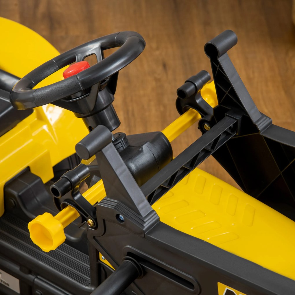 HOMCOM Šlapací traktor s přívěsem, šlapací vozidlo s lopatou, dětské vozidlo traktor pro děti od 3 let, žlutý