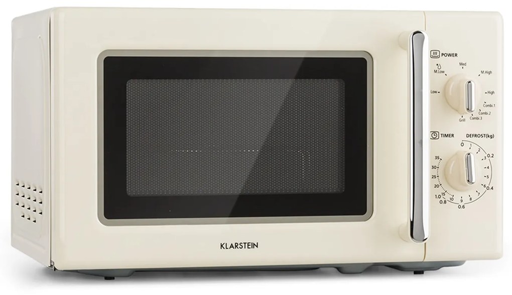 Klarstein Caroline, mikrovlnná trouba, 20 l, 700/1000 W, Ø 25.5 cm, QuickSelect, retro, krémová