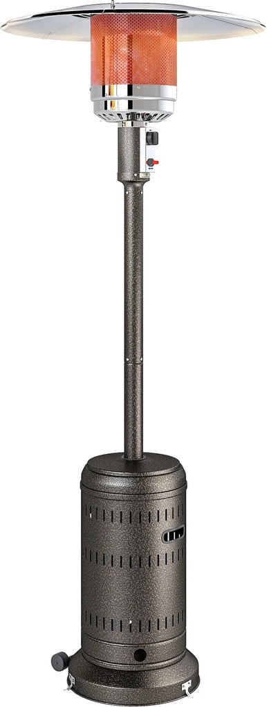 Outsunny plynový venkovní ohřívač 11 kW s automatickým vypnutím a kolečky, přenosný patio ohřívač na terasu, zahradu a balkon, 82 × 82 × 223 cm, tmavě