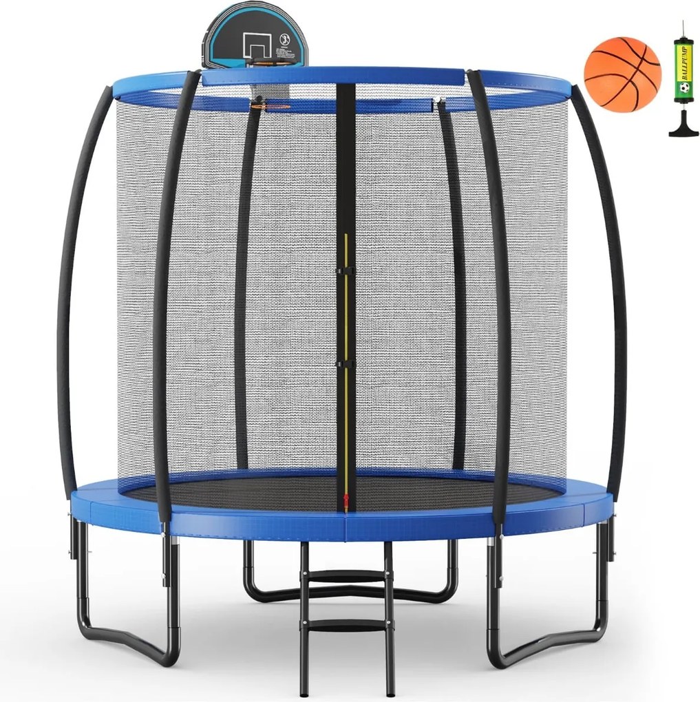 Costway Φ 244 cm venkovní trampolína s basketbalovým košem