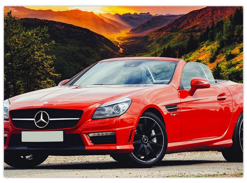 Skleněný obraz - červený Mercedes (70x50 cm)