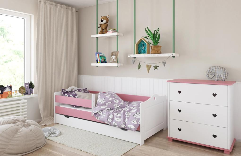 BabyBeds Dětská postel EMMA srdíčka Velikost postele: 160x80 cm, Barevné provedení: Ořech, Úložný prostor: Ano, s úložným prostorem Bílá
