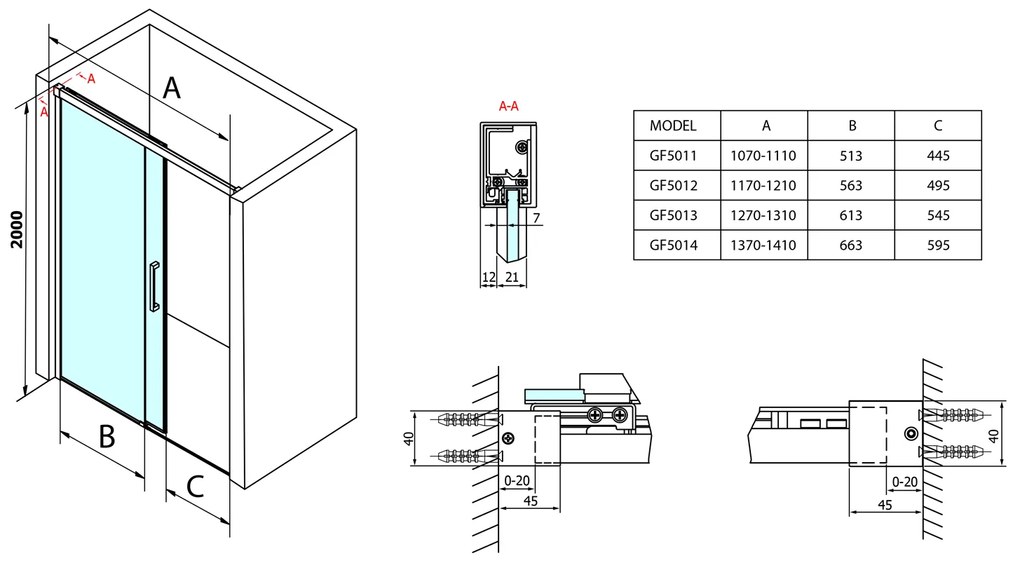 Gelco, FONDURA sprchové dveře 1100mm, čiré sklo, GF5011