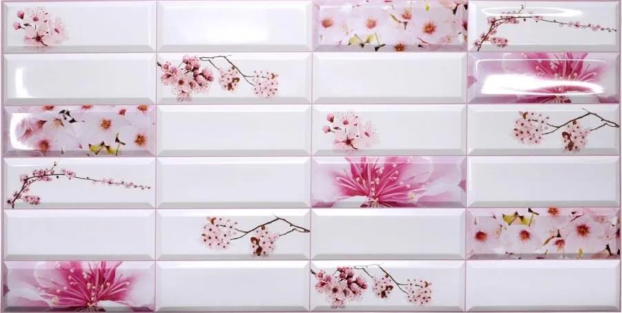 Obkladové panely 3D PVC TP10014009, rozměr 955 x 480 mm, květy sakury, GRACE