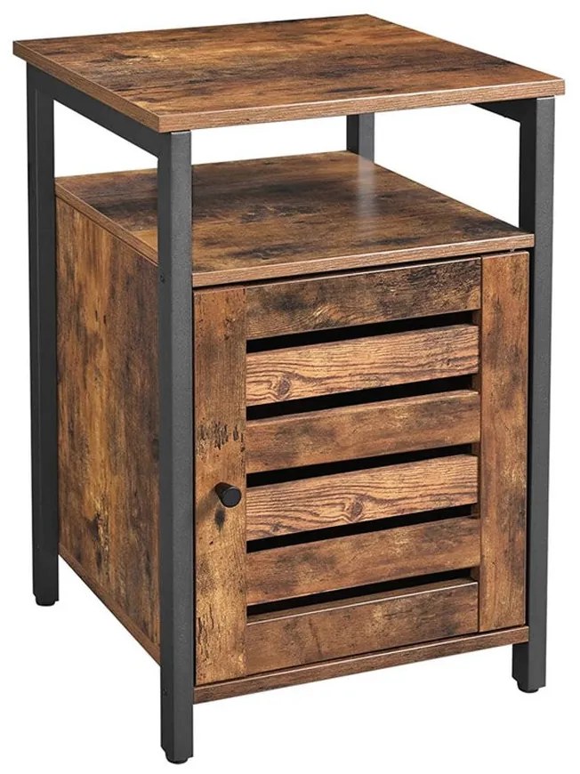 Goleto Rustikální noční stolek se skříňkou | 40 x 40 x 60 cm