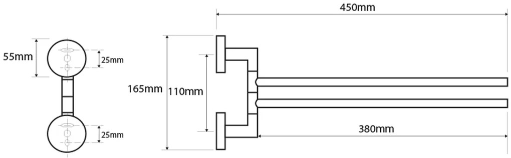 Sapho, X-ROUND dvojitý držák na ručníky otočný 450mm, chrom, XR403