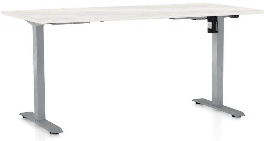 Výškově nastavitelný stůl OfficeTech A, 160 x 80 cm, šedá podnož, bílý jasan
