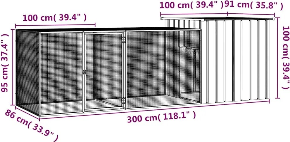 Klec pro kuřata šedá 300 x 91 x 100 cm pozinkovaná ocel 3106460