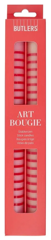 Butlers ART BOUGIE Sada svíček pruhy 2 ks - červená