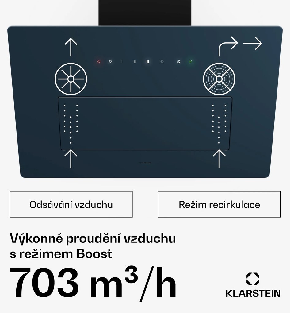 Klarstein SleekAir digestoř, A+++, 717 m³/h, Dotyková, LED, 60 cm