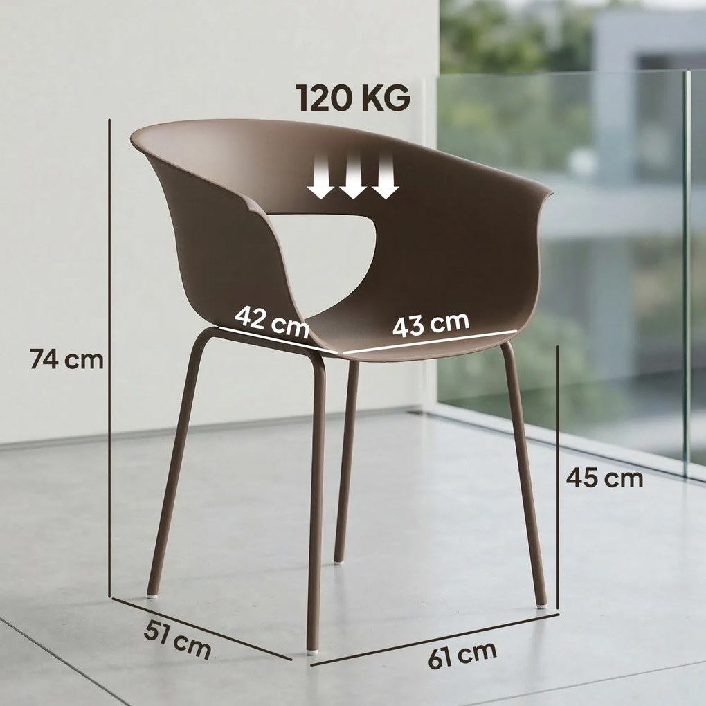 Outsunny Zahradní židle 4dílná sada ergonomické balkonové židle s výřezovým designem, područkou, odolné vůči povětrnostním vlivům, antikorozní, káva