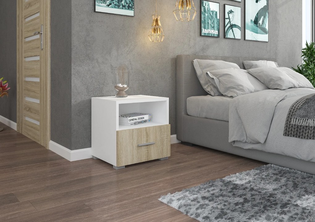 ADRK Furniture Noční stolek se zásuvkou EMI NS-EMI-W+S-L002