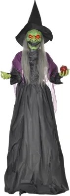 HOMCOM čarodějnice s otráveným jablkem, halloweenská dekorace, strašidelné zvuky, červené oči, pohyblivé paže, 180 cm
