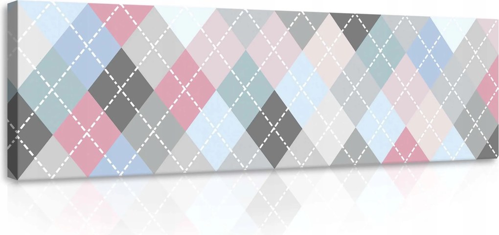 Obraz 145x45 Argyle romby geometrický vzor růžová azurová šedá bílá