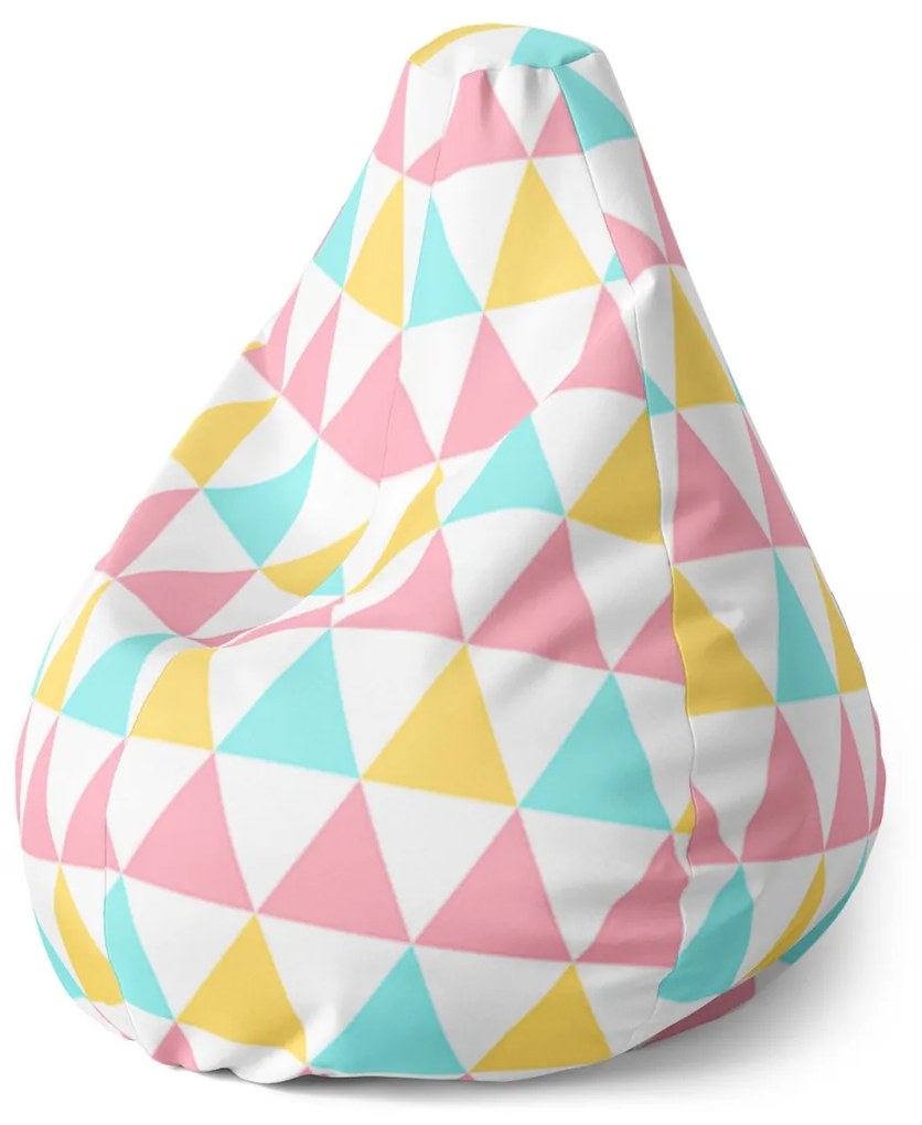 Sablio Sedací vak Pear Tříbarevné trojúhelníky - 70 x 70 x 95 cm