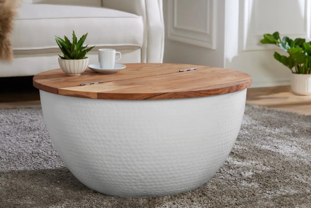 Invicta Konferenční stolek ORIENT 60cm bílý s úložným prostorem 40108