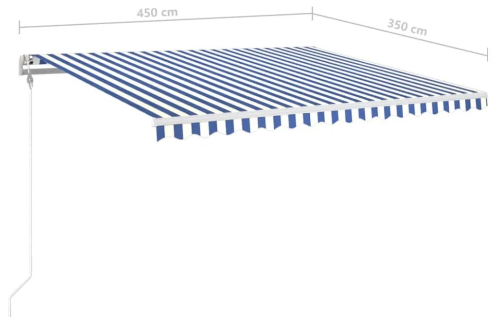 Automatická markýza LED a senzor větru 450 x 350 cm modrobílá,  3069011