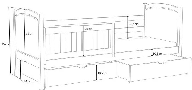 Dětská postel z masivu borovice NOEL se šuplíky - 200x90 cm - BÍLÁ