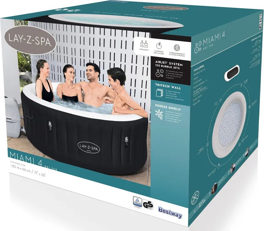 Bestway Vířivka Lay-Z-Spa MIAMI pro 4 osoby, 180x66 cm, 60001 J-60001
