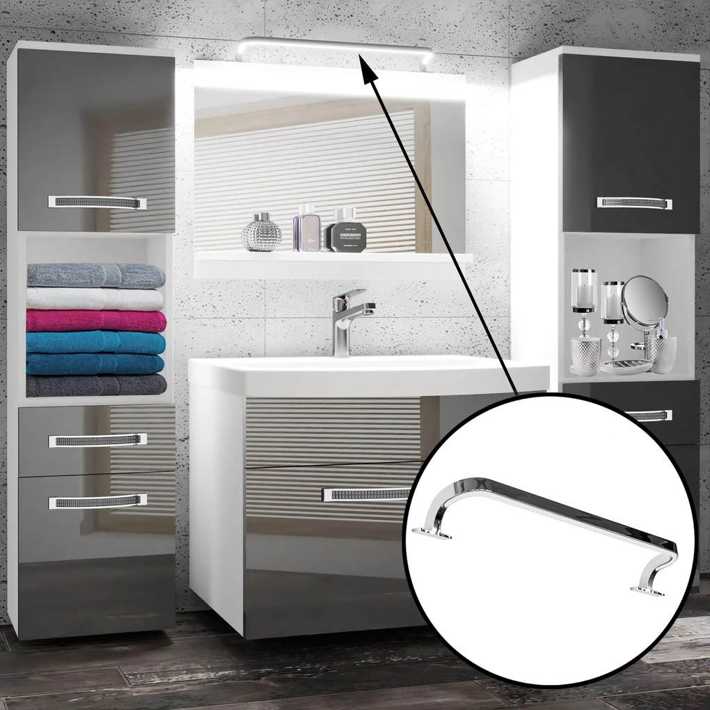 Koupelnový nábytek Belini Premium Full Version šedý lesk / šedý mat
+ umyvadlo + zrcadlo + LED osvětlení Glamour 72