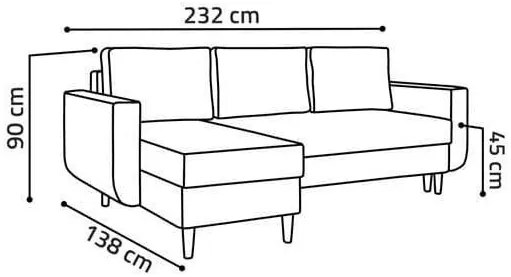 DABEK MEBLE NORDIC II rohová rozkládací sedačka s úložným prostorem béžová 232 x 90 x 138 cm