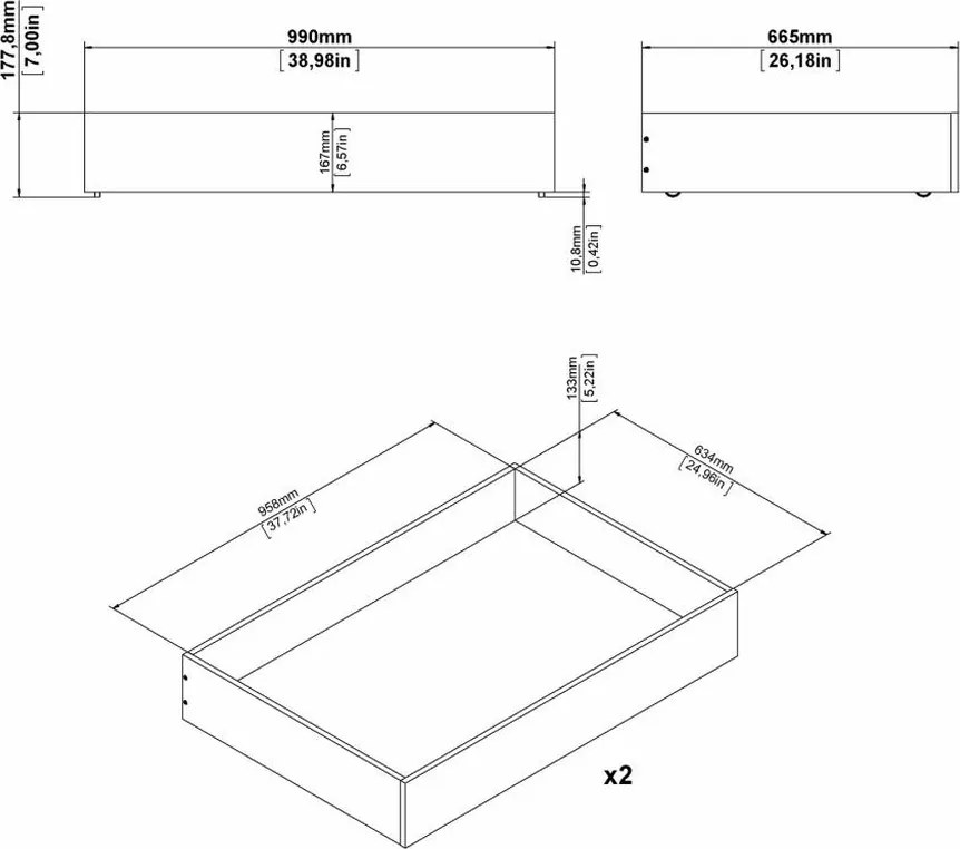 Zásuvky pro postel Simplicity - šířka 99 cm, 2 ks, černý mat