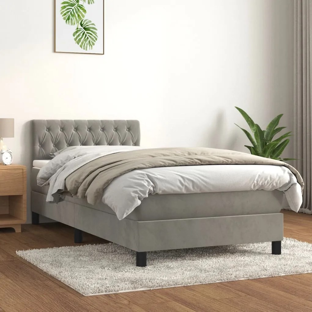 Box spring postel s matrací světle šedá 100x200 cm samet 3141467