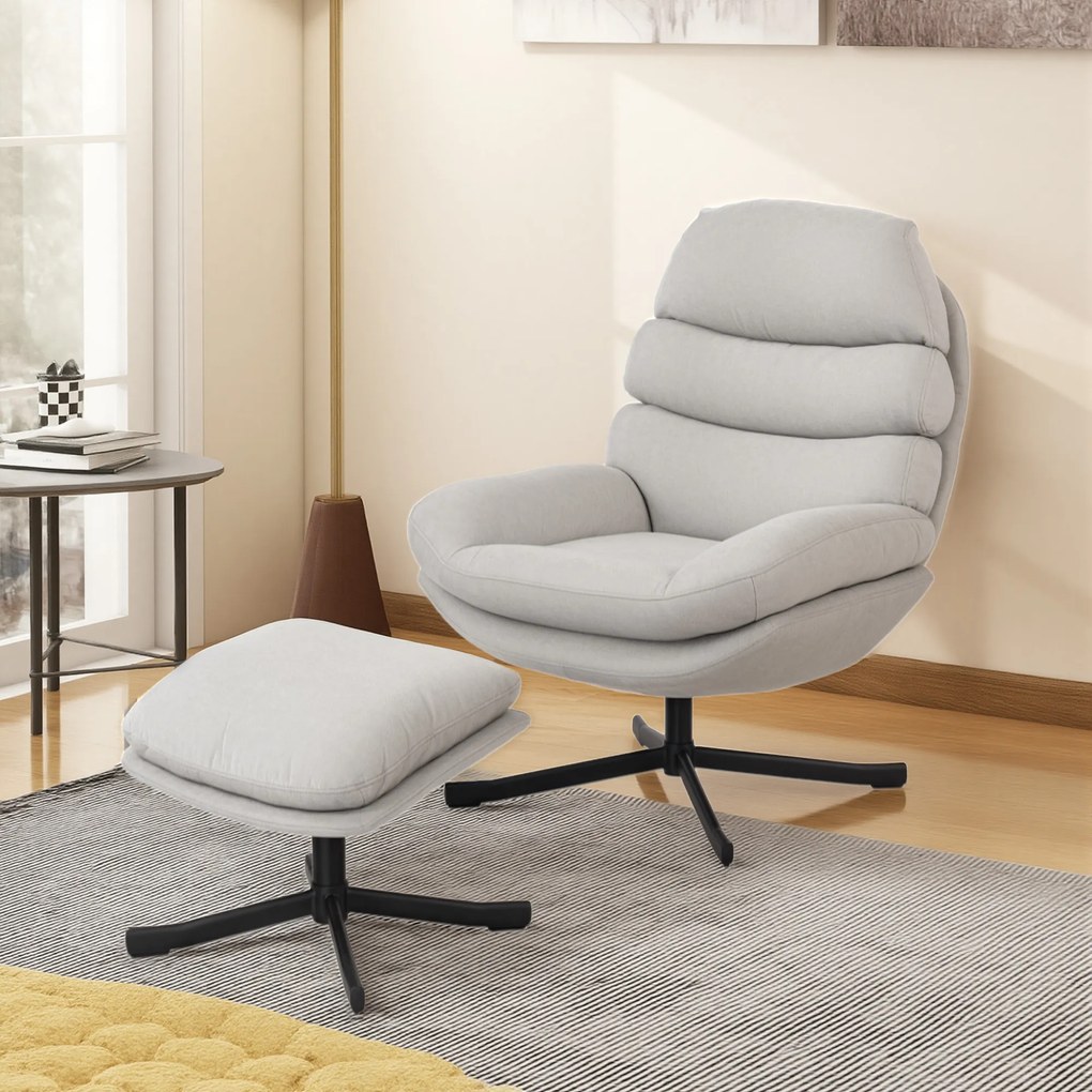 HOMCOM Relaxační křeslo s podnožkou, křeslo, lounge křeslo s čalouněním z chenille, moderní televizní křeslo, 78 x 93 x 100 cm, krémově bílá