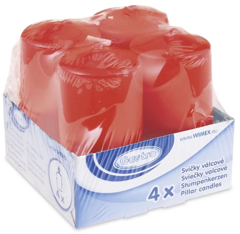Wimex 33201 - válcová svíčka 50 × 100 mm, červená - 4 ks