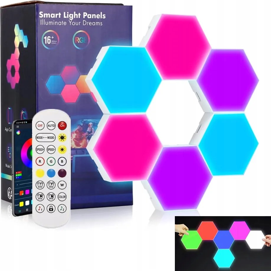 10 X Nástěnné Svítidlo Šestiúhelník Rgb Led Náladové Světlo Ve Hře +dálkový Ovladač