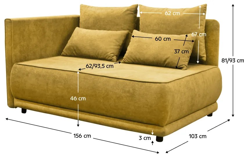 Kondela Rozkládací pohovka, hořčicová, levá, LIAMI