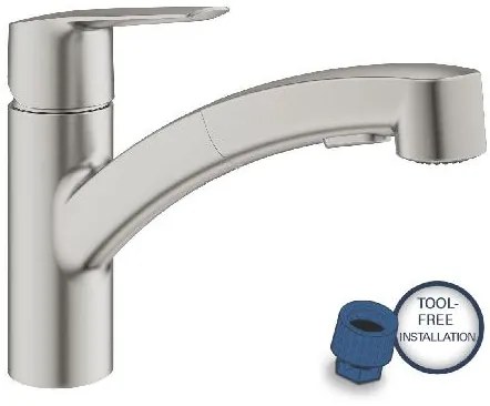 Grohe QuickFix Start - Dřezová baterie s výsuvnou sprškou, supersteel 30531DC1