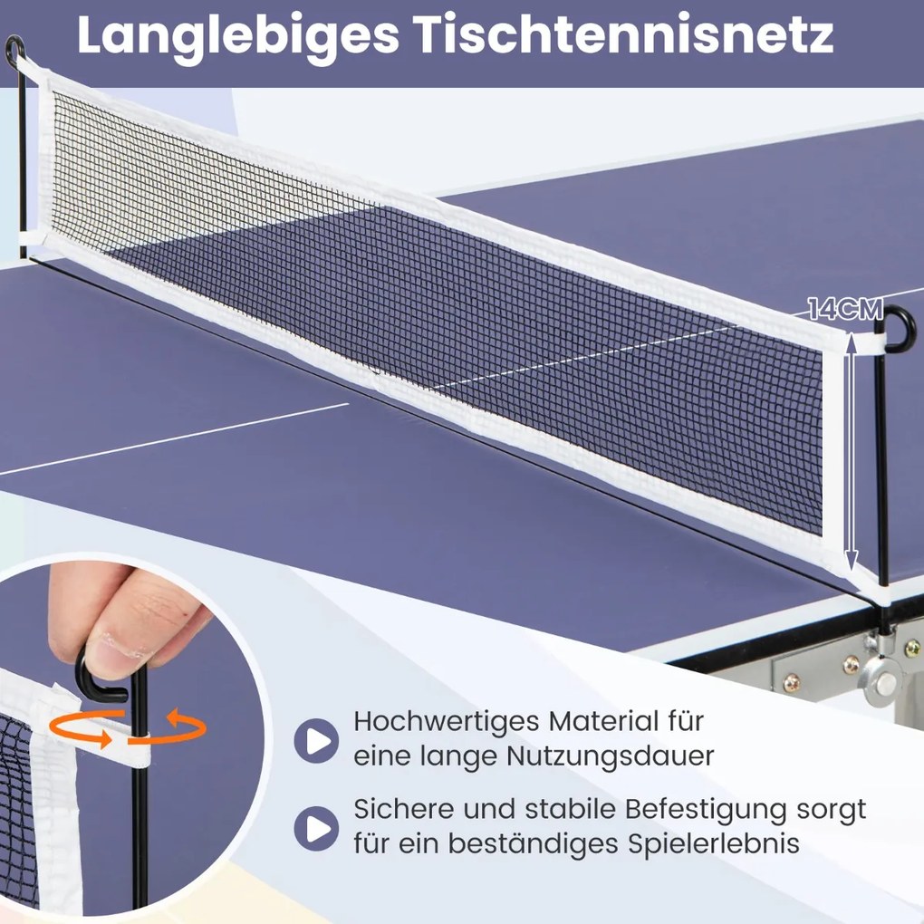Costway Přenosný stolní tenis set se sítí, 2 raketami a 3 míčky Mini stůl