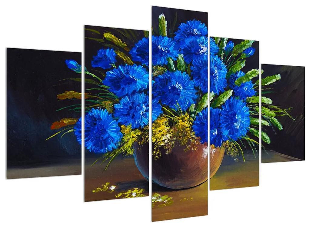 Obraz modrých květů ve váze (150x105 cm)